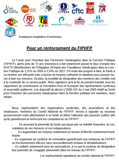 FIPHFP : Pour un renforcement du Fonds pour l’Insertion professionnelle ...